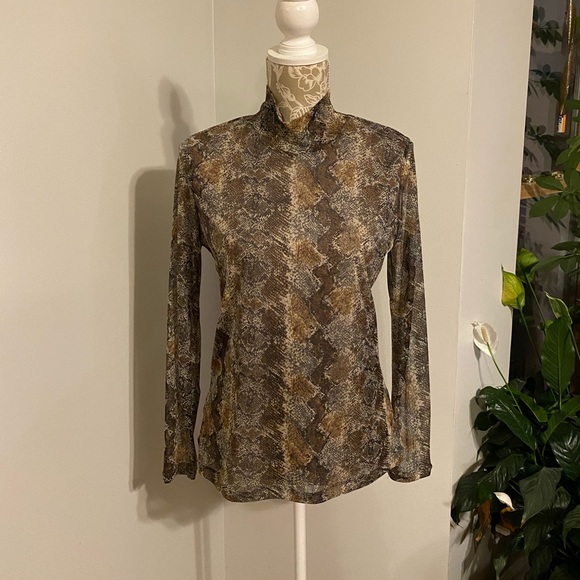 Tribal | Tops | Tribal Sheer Knit Snakeskin Print Mock Neck | Poshmark